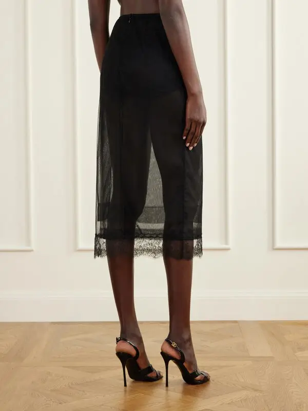 Dolce & Gabbana Layered Lace-trimmed Tulle Midi Skirt