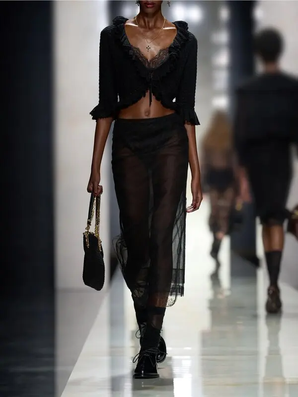 Dolce & Gabbana Layered Lace-trimmed Tulle Midi Skirt