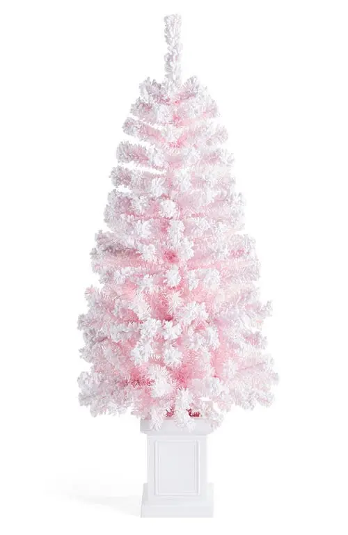 GLITZHOME 4ft Pre-lit Flocked Artificial Christmas Porch Tree With 100 Led Lights