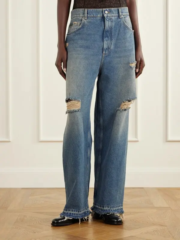Dolce & Gabbana Distressed High-rise Wide-leg Jeans