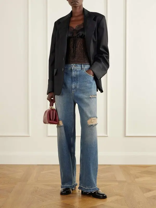 Dolce & Gabbana Distressed High-rise Wide-leg Jeans