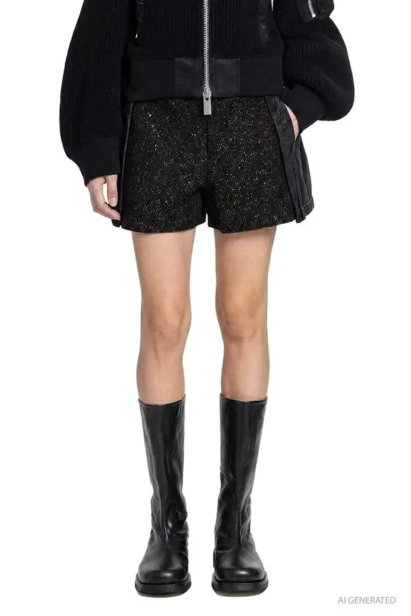 Sacai Nep Tweed X Denim Shorts - Black