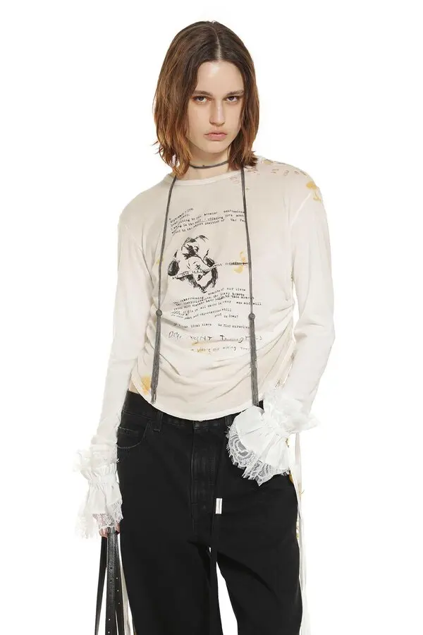 ANN DEMEULEMEESTER Dot Wrinkled Cropped Long Sleeve Top