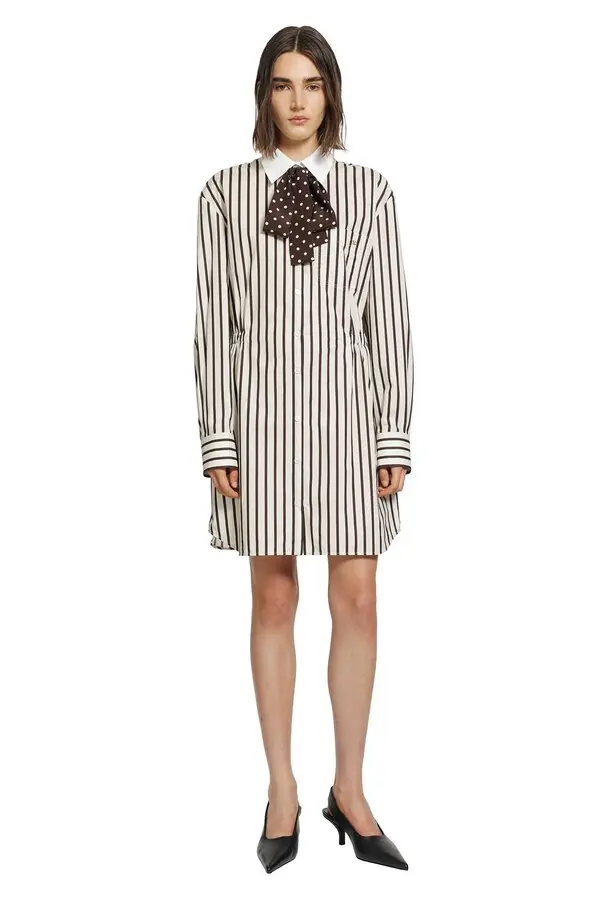 Valentino Garavani Short Dress In Printed Striped Poplin - Beige