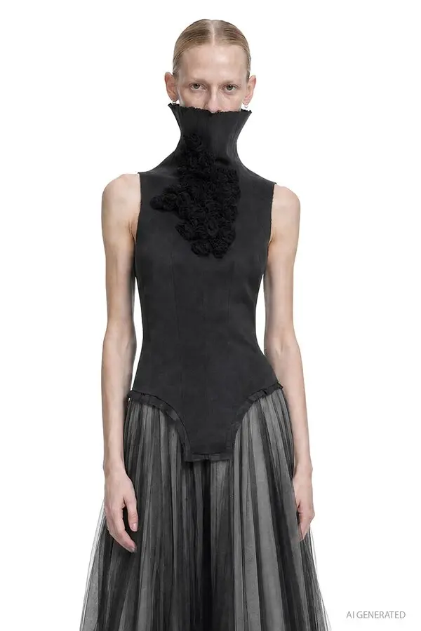 MARC LE BIHAN Turtleneck Corset Silk Top