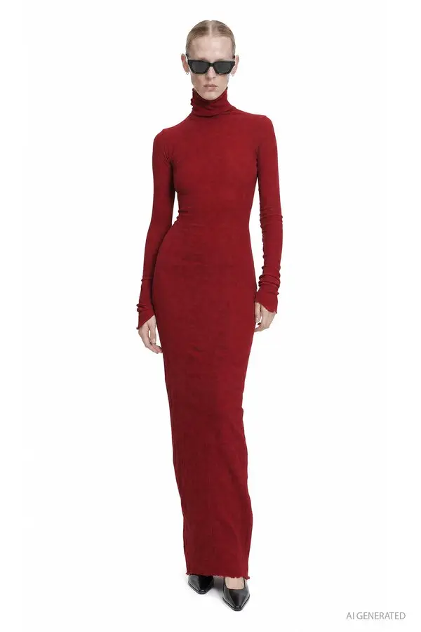 MARC LE BIHAN Turtleneck Nylon Silk Long Dress