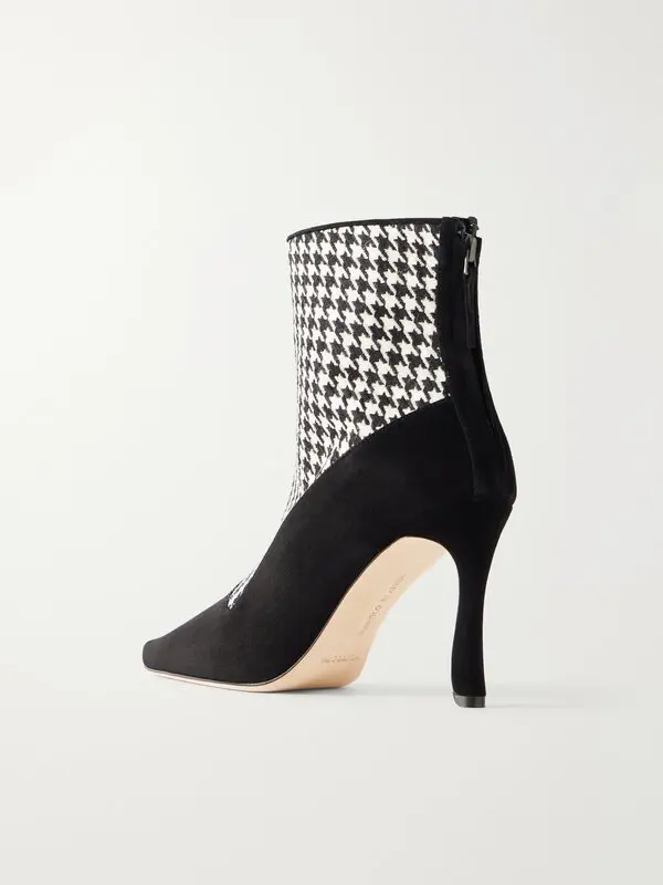 Manolo Blahnik Gosta 90 Houndstooth Wool And Suede Ankle Boots - Black