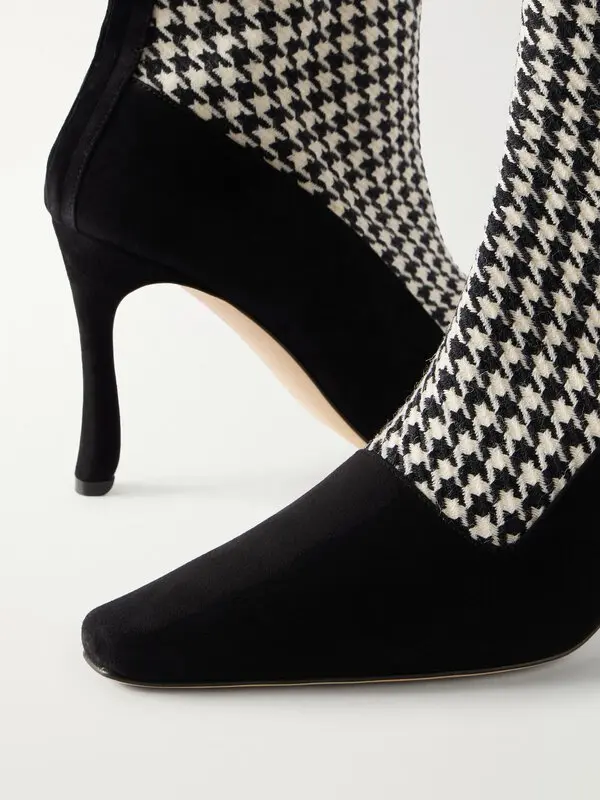 Manolo Blahnik Gosta 90 Houndstooth Wool And Suede Ankle Boots - Black