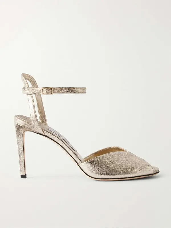 JIMMY CHOO Sacora 85 Metallic Crinkled-satin Sandals