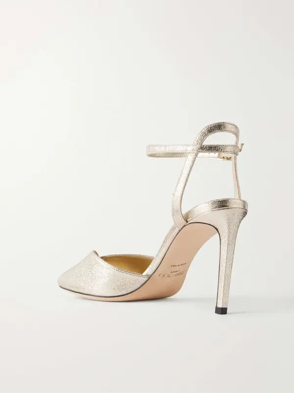 JIMMY CHOO Sacora 85 Metallic Crinkled-satin Sandals