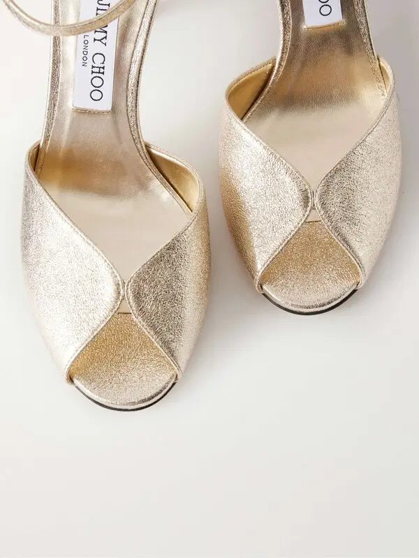 JIMMY CHOO Sacora 85 Metallic Crinkled-satin Sandals