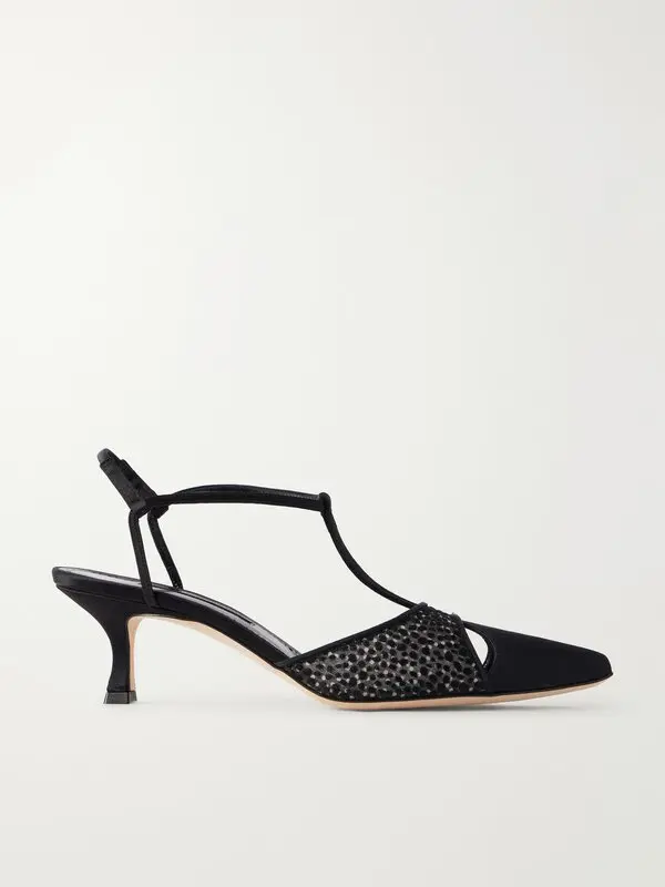Manolo Blahnik Turgimolda 50 Flocked Mesh And Satin Pumps