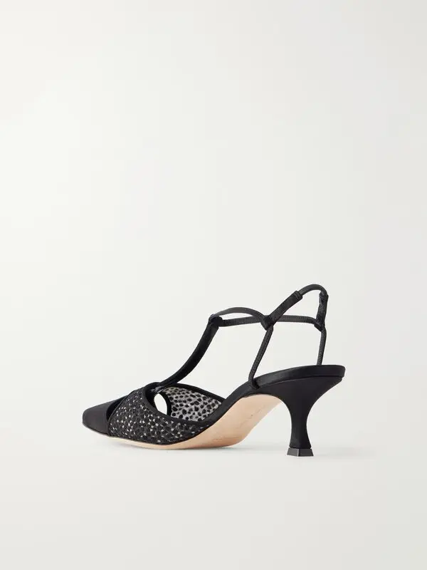 Manolo Blahnik Turgimolda 50 Flocked Mesh And Satin Pumps