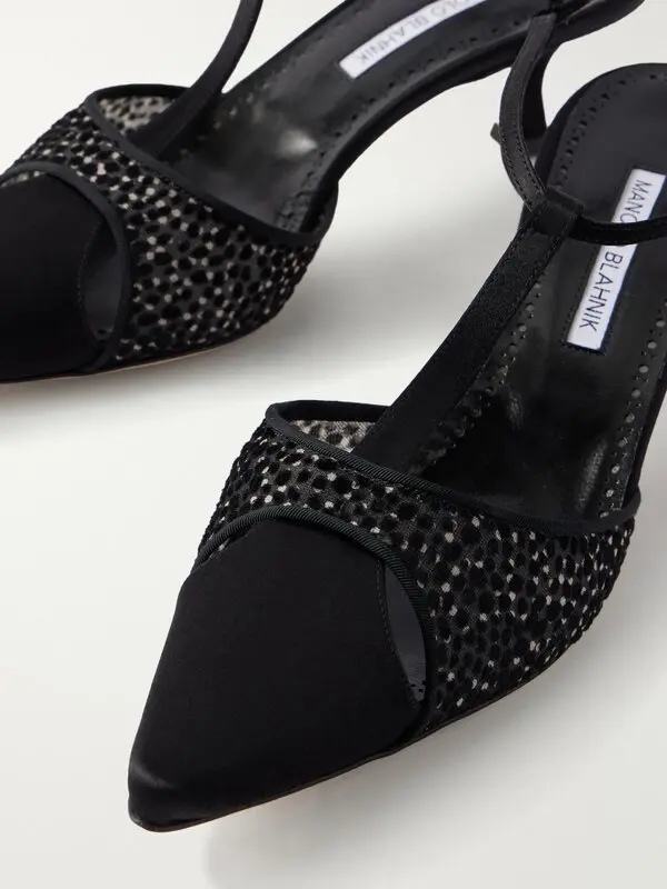 Manolo Blahnik Turgimolda 50 Flocked Mesh And Satin Pumps