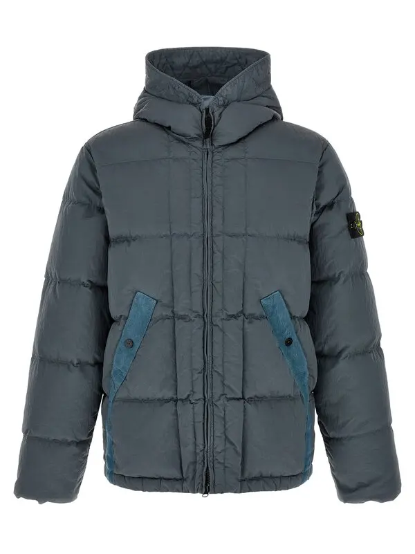 Stone Island Crumpled Effect Down Jacket - Gray