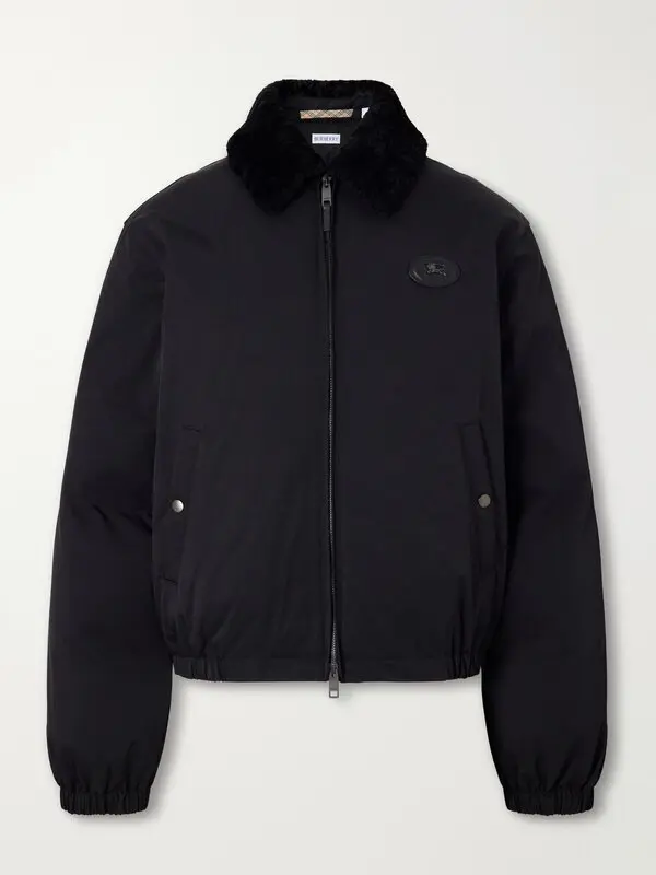 Burberry Logo-appliqué Shearling And Leather-trimmed Padded Shell Blouson Jacket