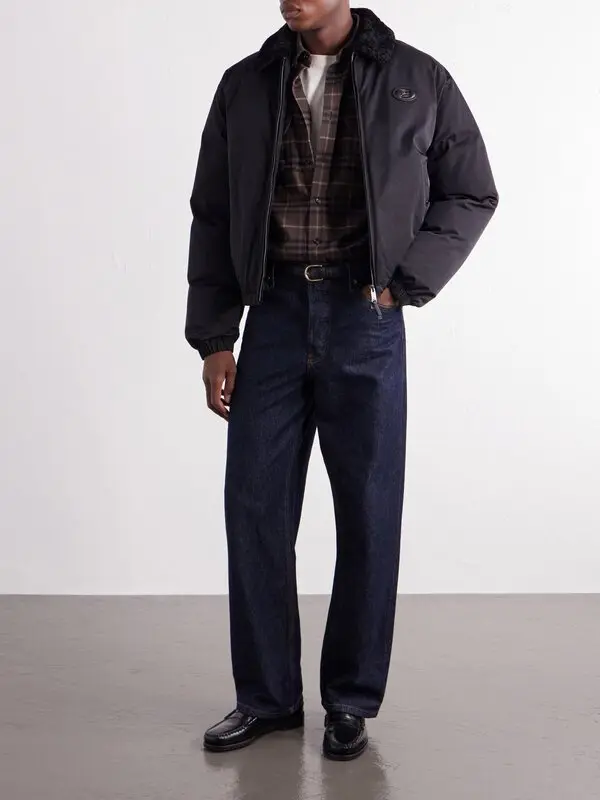 Burberry Logo-appliqué Shearling And Leather-trimmed Padded Shell Blouson Jacket