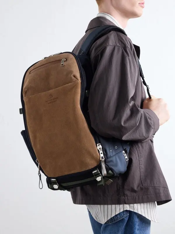 MASTER-PIECE CO Grave Suede-trimmed Canvas Backpack