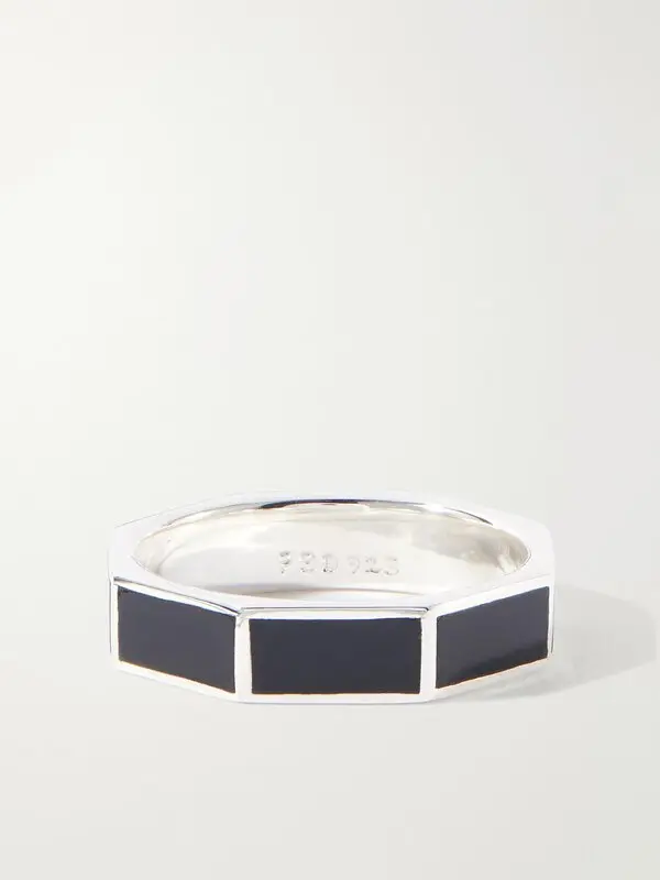 PEYOTE BIRD Bamboo Sterling Silver And Onyx Ring - Black