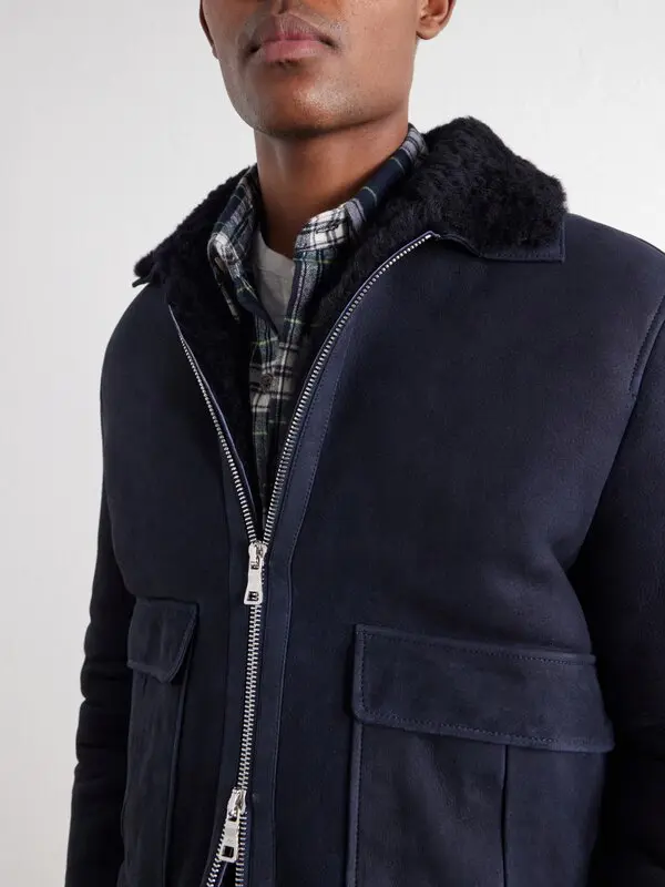 Mr P. Shearling-trimmed Suede Bomber Jacket