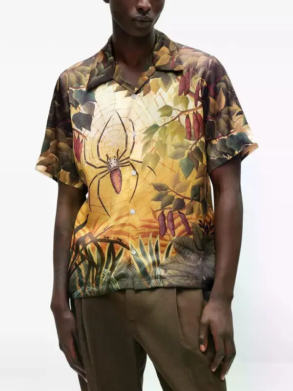 ENDLESS JOY Spiderweb Graphic-print Mulberry Silk Shirt