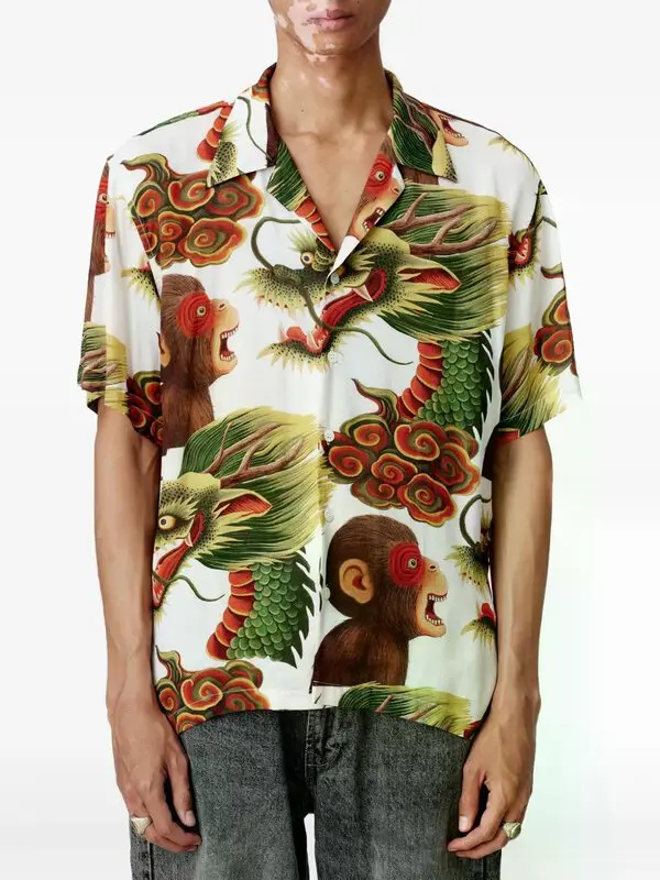 ENDLESS JOY Monkey Dragon Graphic-print Short-sleeve Shirt - White