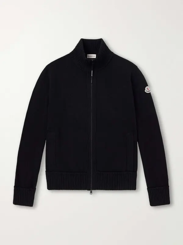 Moncler Logo-appliquéd Wool And Cashmere-blend Zip-up Cardigan - Black
