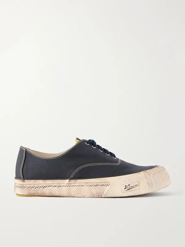 Visvim Logan Distressed Canvas Sneakers - Blue