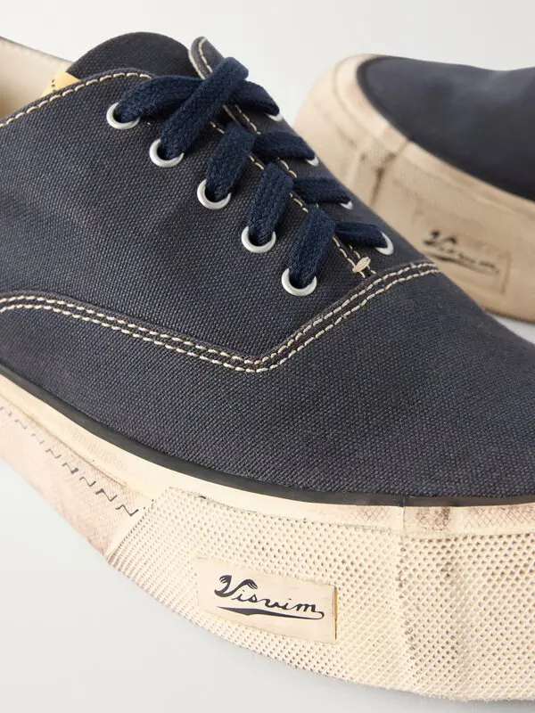 Visvim Logan Distressed Canvas Sneakers - Blue