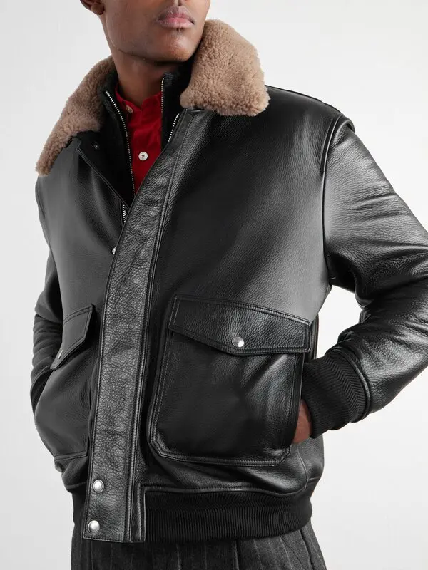 Mr P. Shearling-trimmed Full-grain Leather Blouson Jacket