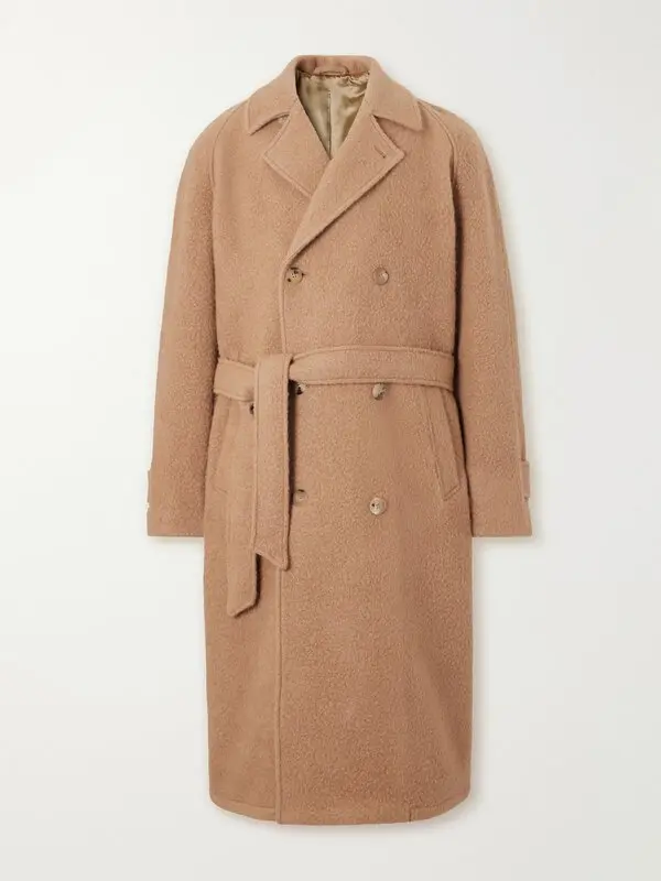 De Bonne Facture Belted Double-breasted Brushed Wool And Camel Hair-blend Coat