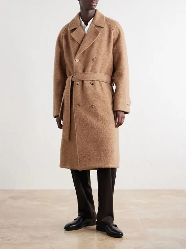 De Bonne Facture Belted Double-breasted Brushed Wool And Camel Hair-blend Coat