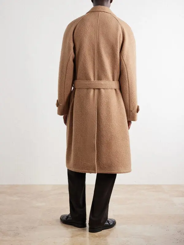 De Bonne Facture Belted Double-breasted Brushed Wool And Camel Hair-blend Coat