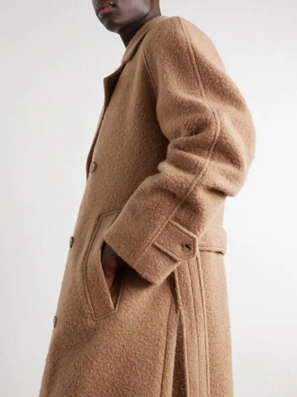 De Bonne Facture Belted Double-breasted Brushed Wool And Camel Hair-blend Coat