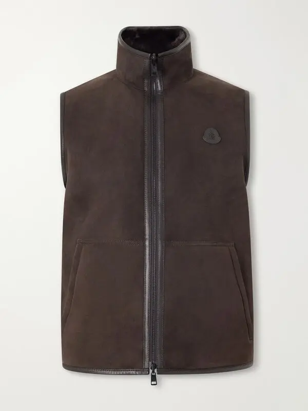 Moncler Rysfen Logo-appliquéd Leather-trimmed Shearling And Quilted Shell Down Gilet