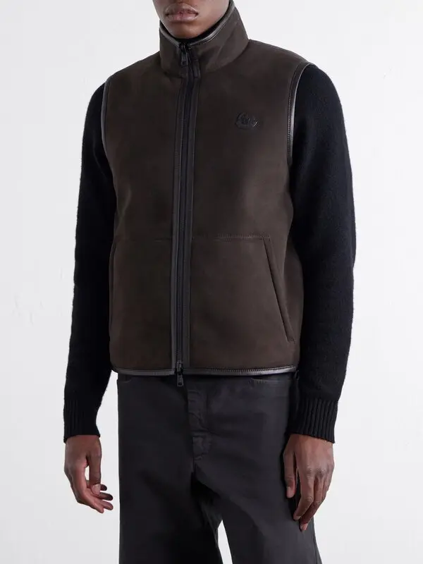 Moncler Rysfen Logo-appliquéd Leather-trimmed Shearling And Quilted Shell Down Gilet