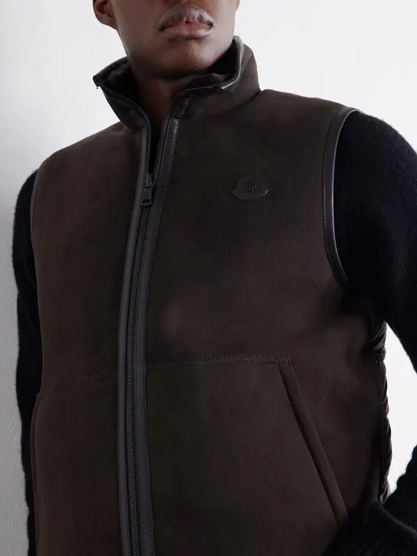 Moncler Rysfen Logo-appliquéd Leather-trimmed Shearling And Quilted Shell Down Gilet