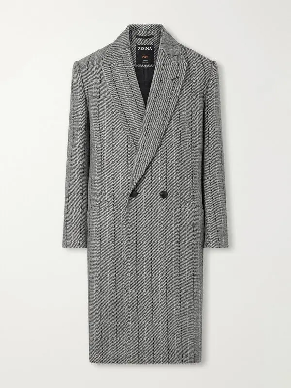 Zegna Trofeo Selection Double-breasted Pinstriped Wool Coat