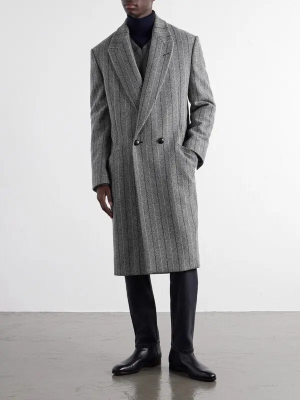 Zegna Trofeo Selection Double-breasted Pinstriped Wool Coat