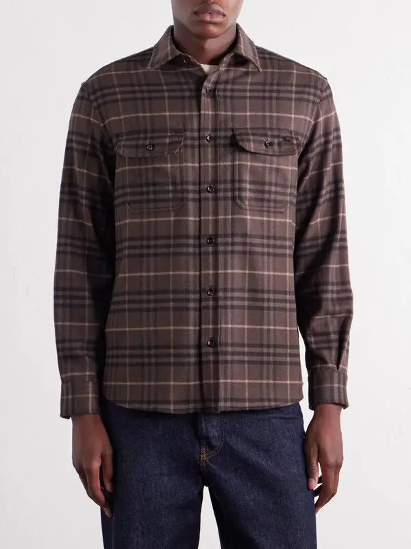 Burberry Checked Wool-twill Flannel Shirt - Brown