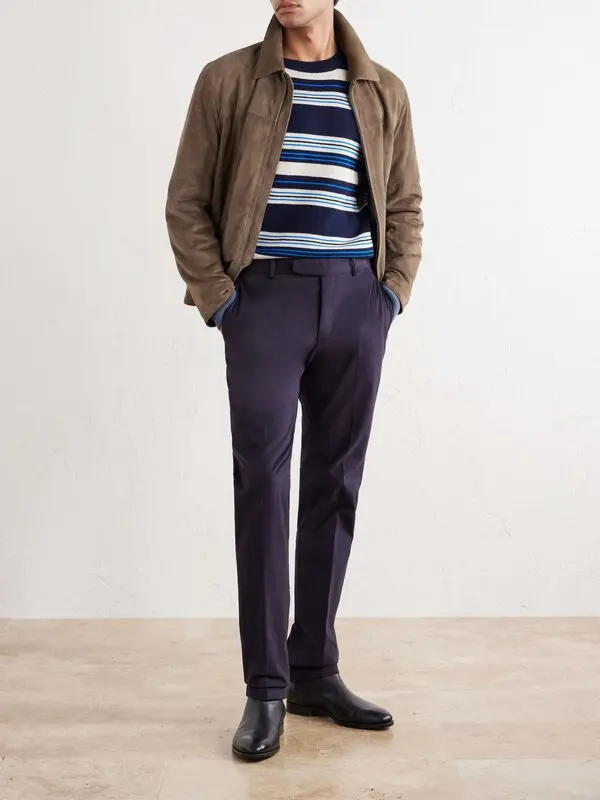 Brioni Tapered Brushed Cotton-blend Gabardine Trousers