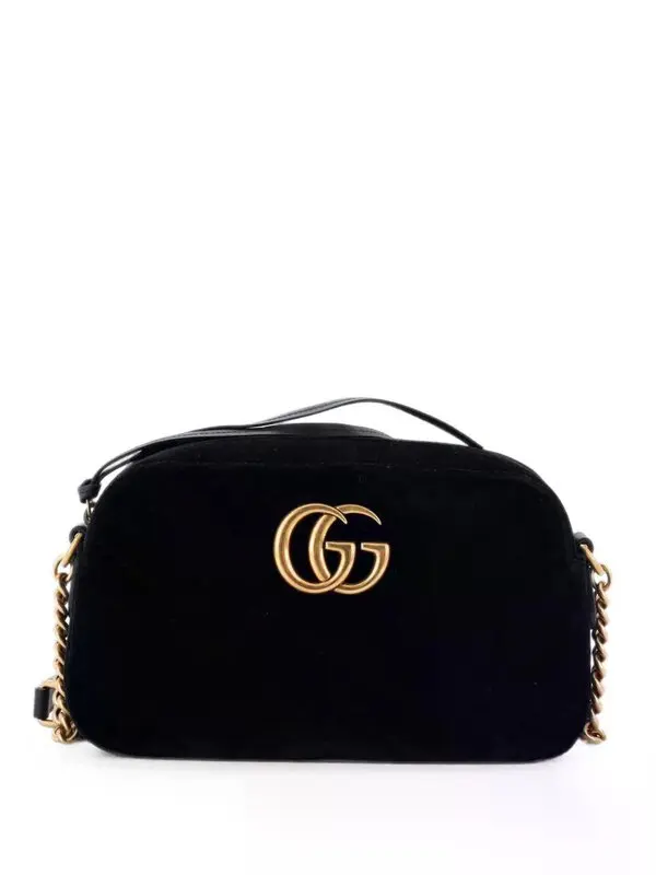 Gucci Gg Marmont Shoulder Bag Matelasse Velvet Small Crossbody Bag - Black