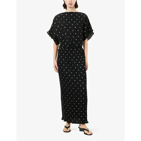 NEVER FULLY DRESSED Tilly Polkadot Plissé Midi Dress