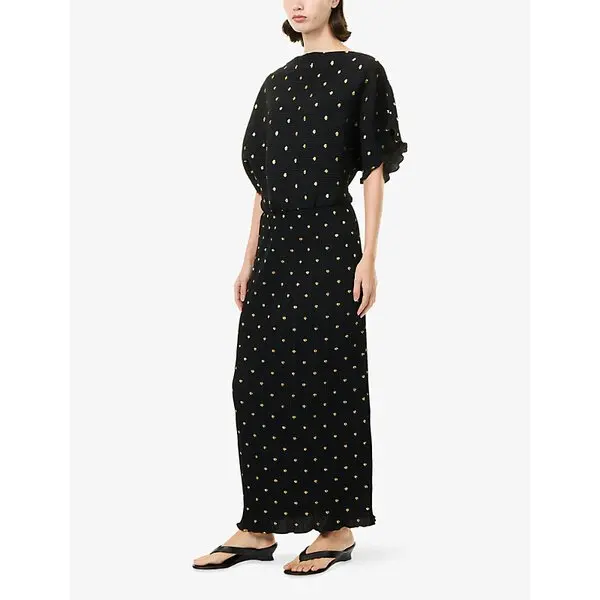 NEVER FULLY DRESSED Tilly Polkadot Plissé Midi Dress