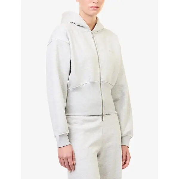Lounge Zip-up Fitted-waist Cotton-blend Hoody - Grey Marl