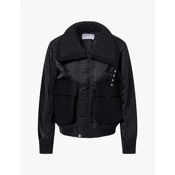 Sacai Patch-pocket Nylon And Wool Bomber Jacket