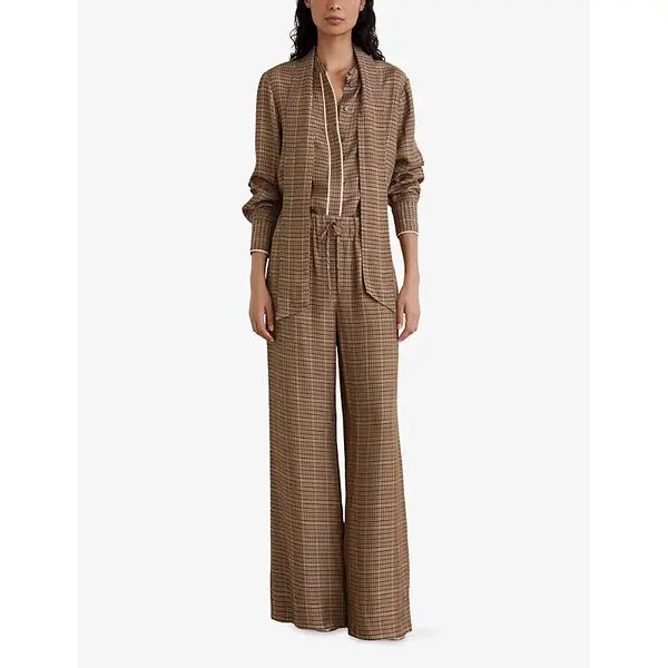 REISS Minnie Check Tie-neck Woven Blouse