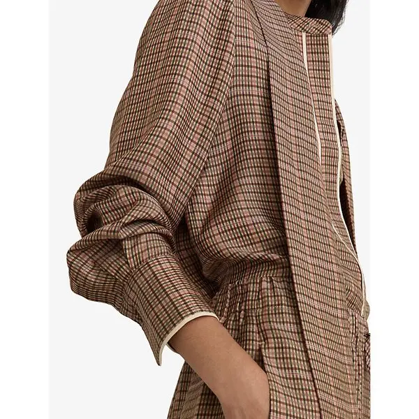 REISS Minnie Check Tie-neck Woven Blouse