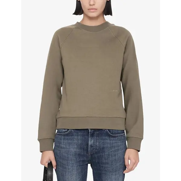 ALLSAINTS Lily Crewneck Logo-embroidered Cotton Sweatshirt - Washed Khaki