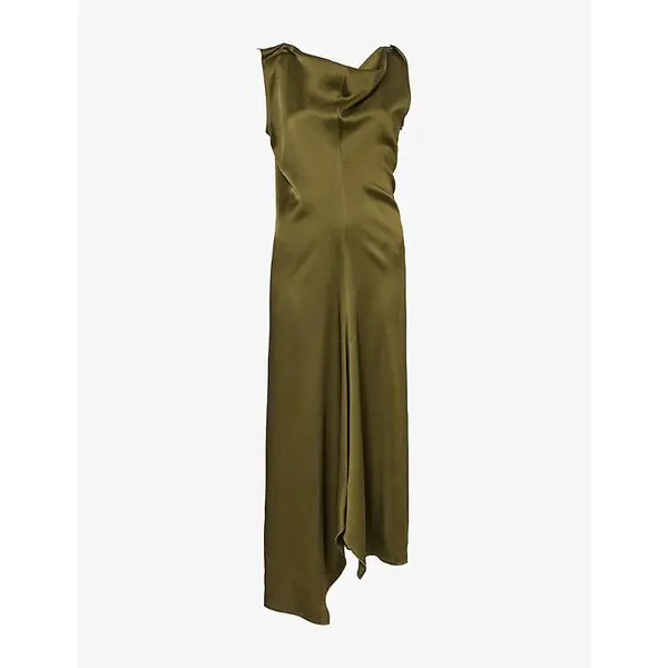 Victoria Beckham Tailored Draped Crepe-back Satin Midi Dress - Marsh Green